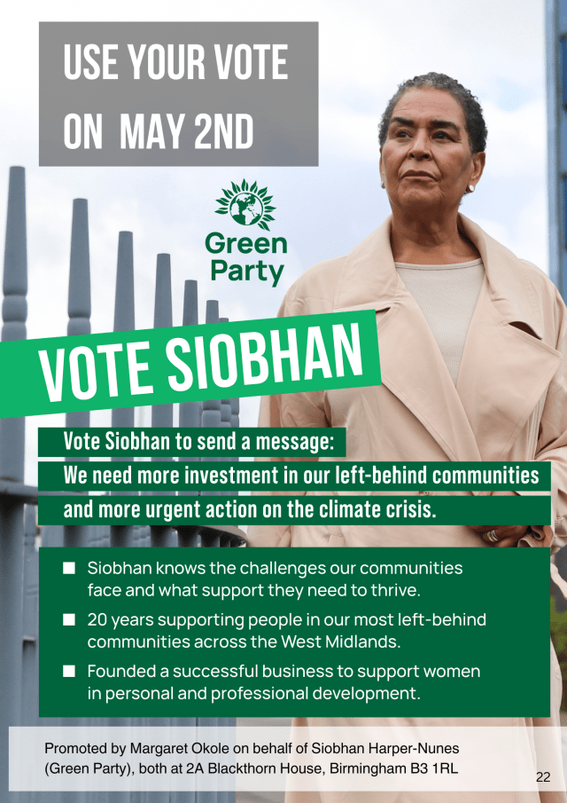 Green Party Mayoral Manifesto Launched – Siobhan 4 WM Mayor